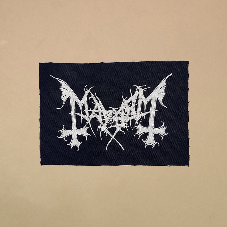 Mayhem patch white logo black metal | Etsy