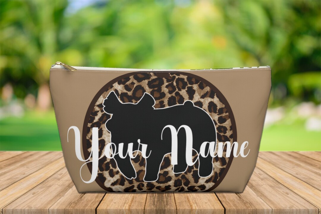 Cheetah Print Circle Accessory Pouch T-bottom Larg Size Black White ...