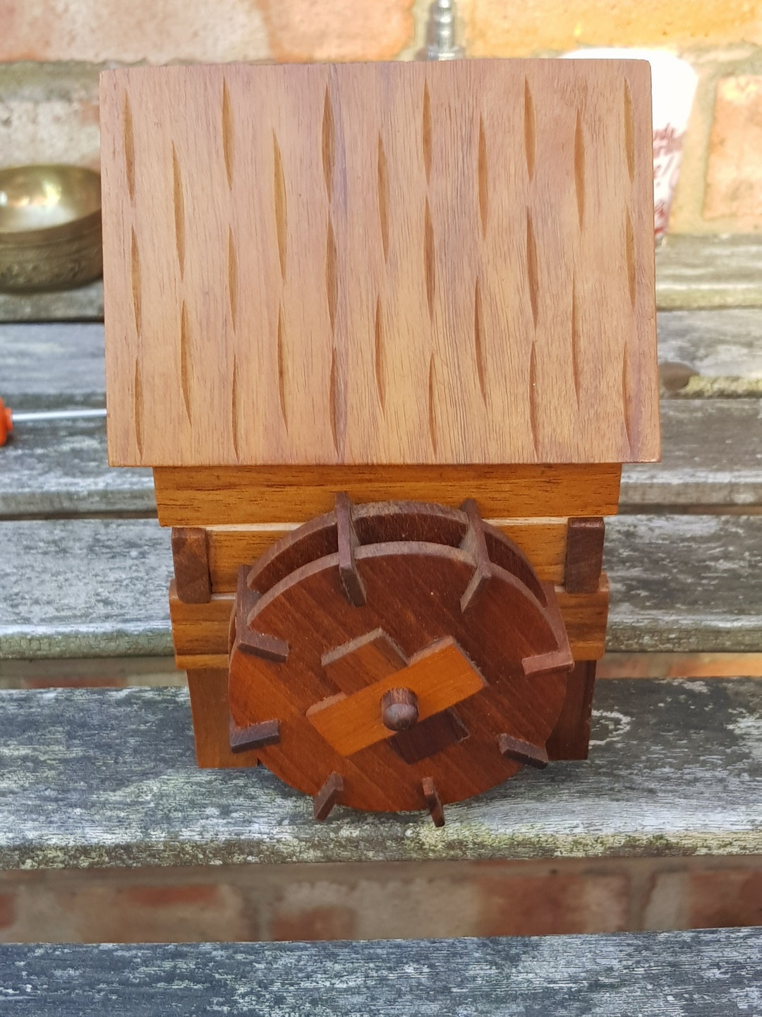 Vintage Reuge Mid Century Wooden Water Mill Turning Wheel Music Box ...