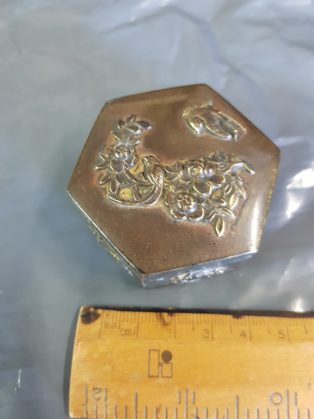 Antique 1900s Arts and Crafts Pewter Metal Lidded Trinket Box Boho ...
