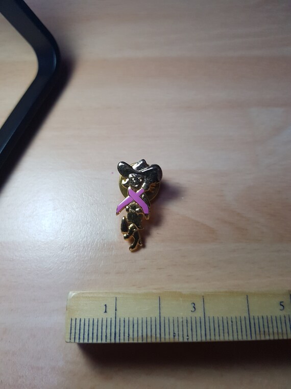 vintage cowgirl line dancing pink ribbon badge brooch… - Gem