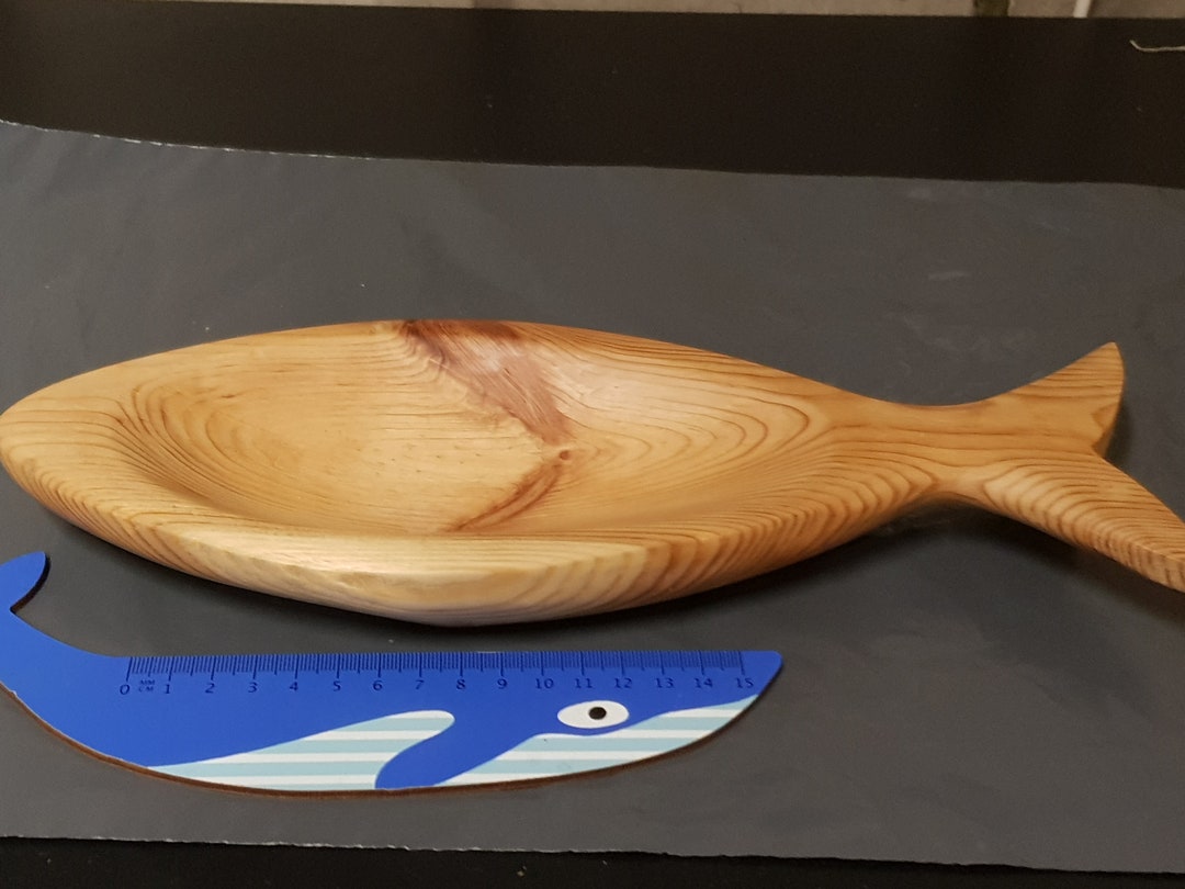 Vintage Mid Century Hand Carved Wooden Fish Serving Bowl Communion ...