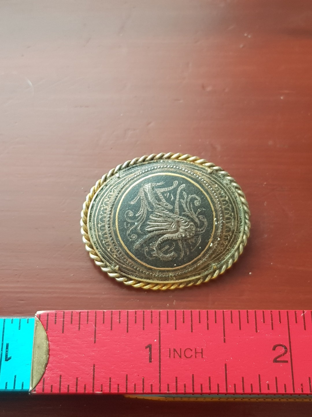 Large 1920s Damascene Toledo Shield Brooch Unusual Antique Piece Great ...