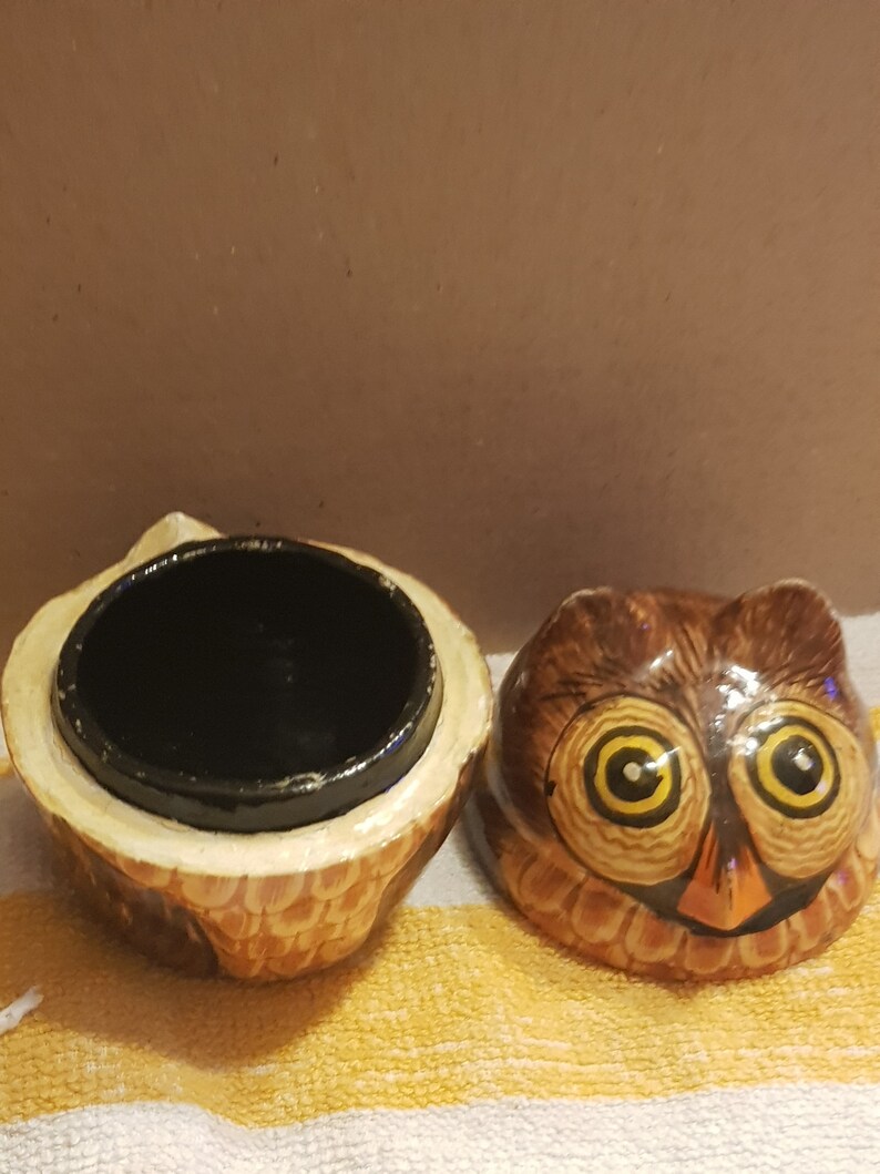 Vintage Papier Mache Paper Wooden Owl Trinket Storage Box - Etsy