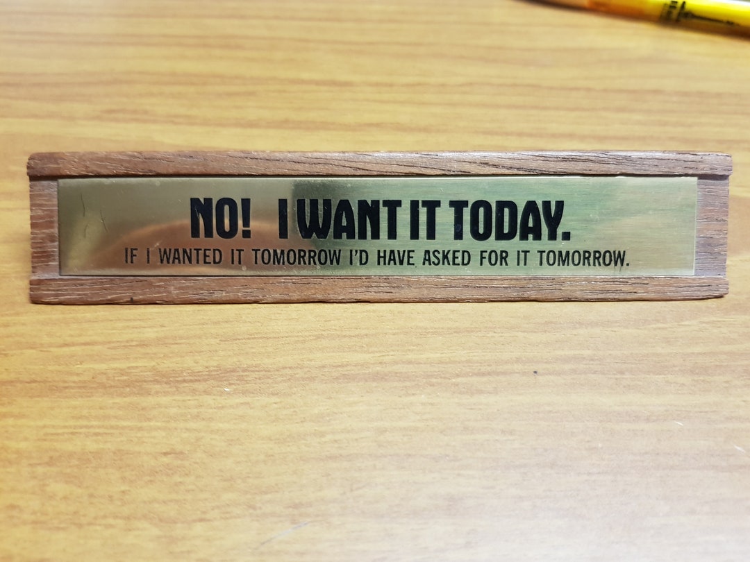 Vintage Kitsch Novelty Office Sign Piece Brass Wooden Item 1960s 70s ...