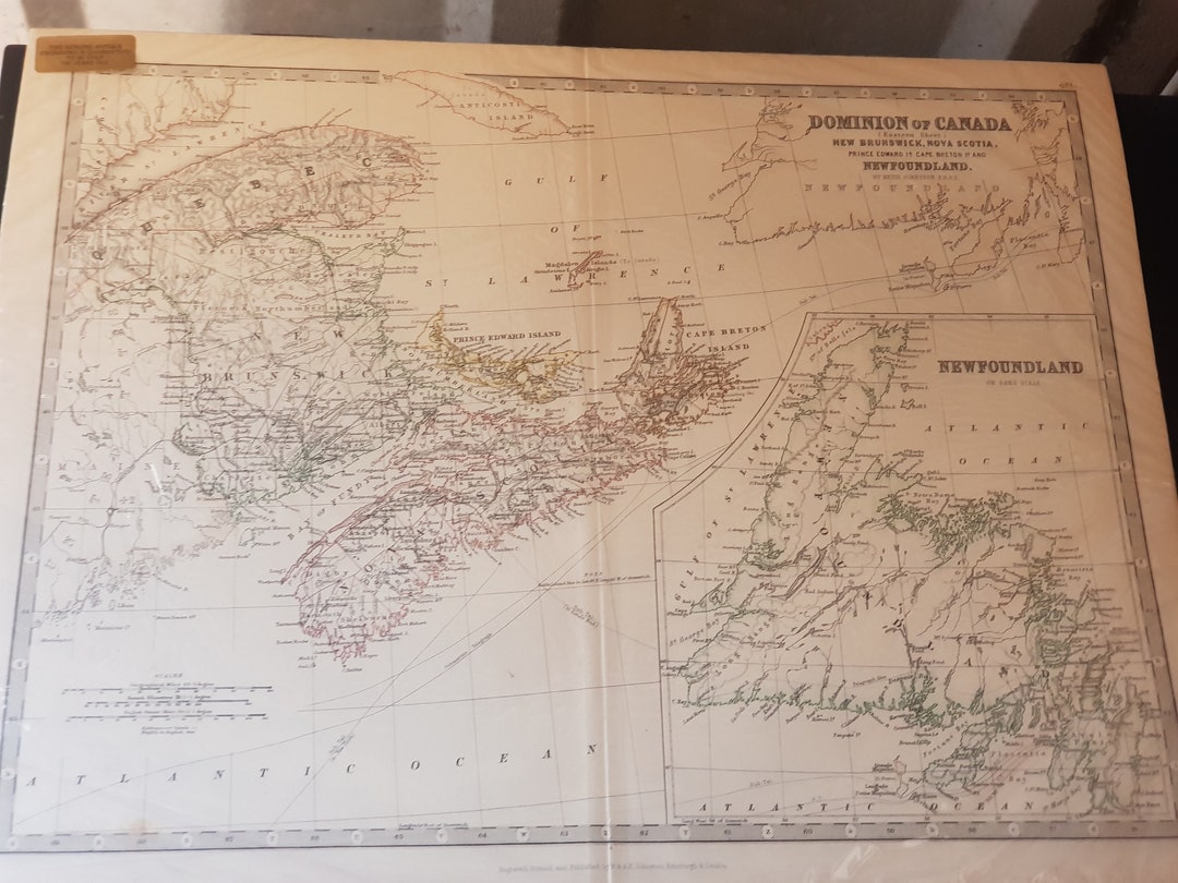 Antique Canada Map Newfoundland 1900s Piece Stunning Map Drawing Piece ...