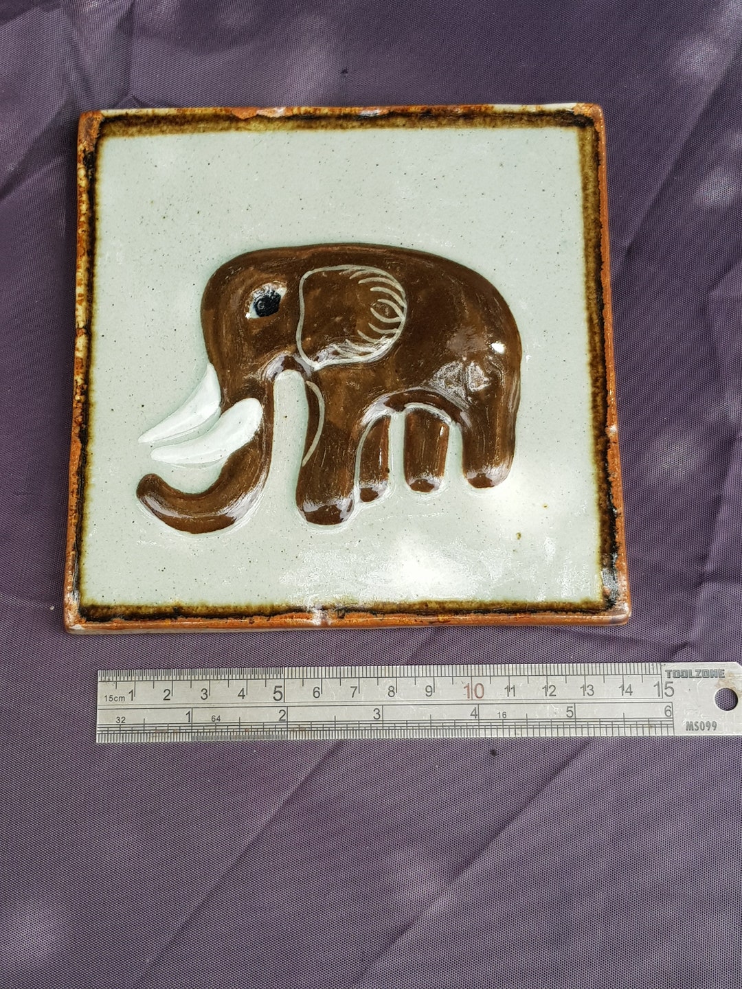 Vintage Elephant Mammoth Wall Tile Hanging Piece 1980s Folk Art Kitsch ...