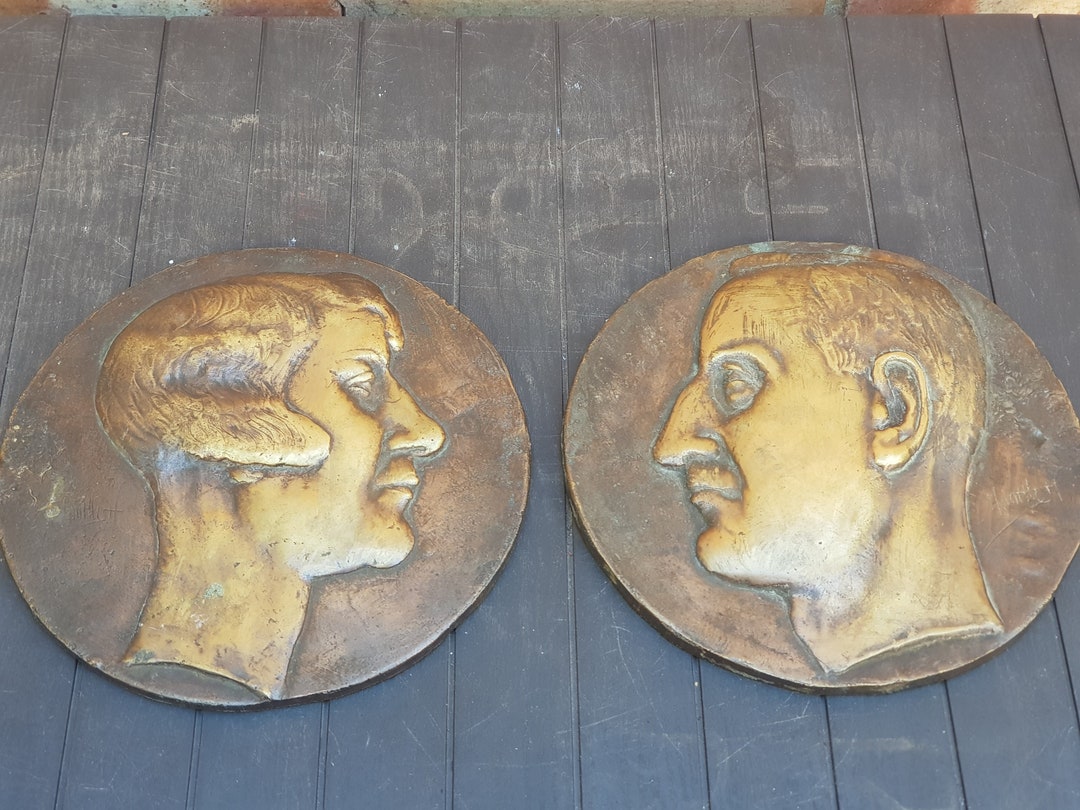 A Pair of European Bronze Portrait Plaques Indistinctly Signed Circa ...