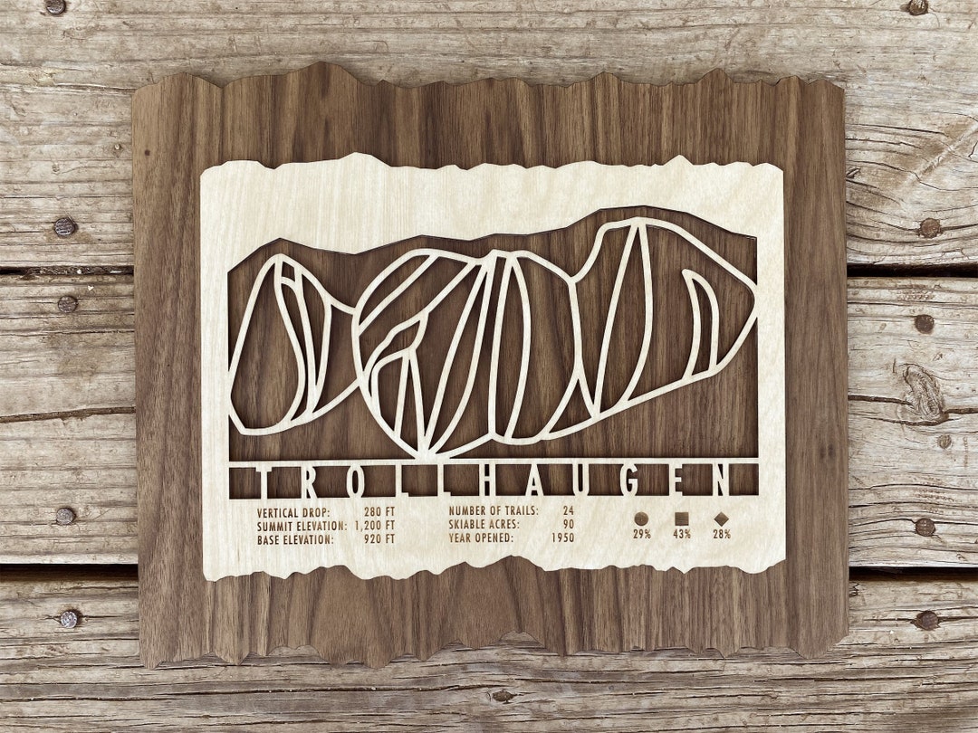 Trollhaugen Ski Decor Map Art Gift for Skiers & Snowboarders ...