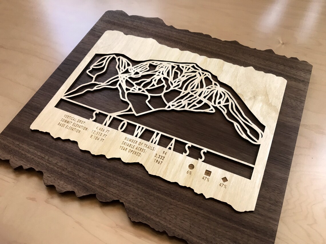 Snowmass Ski Decor Trail Map Art Gift Skiing Snowboarding - Etsy