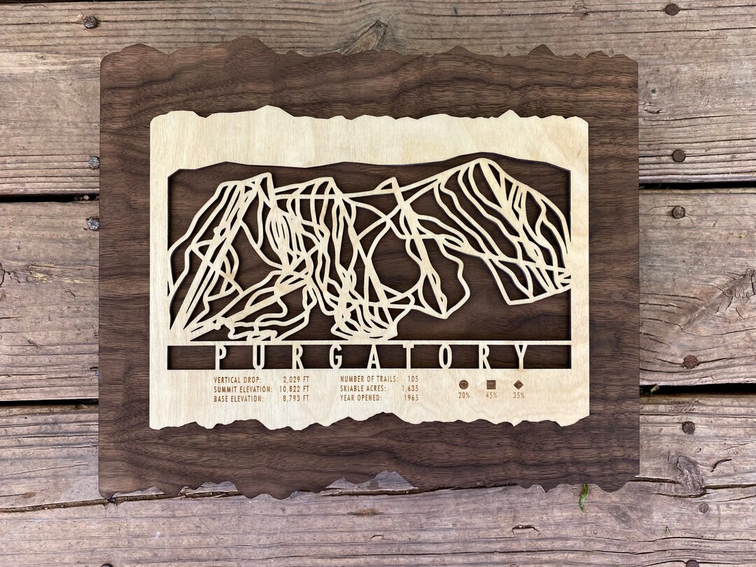 Purgatory Ski Decor Trail Map Art Skiing Snowboard - Durango Colorado ...