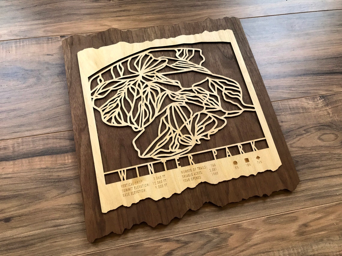 Winter Park Ski Decor Trail Map Art Ski Gifts Snowboard Art - Etsy