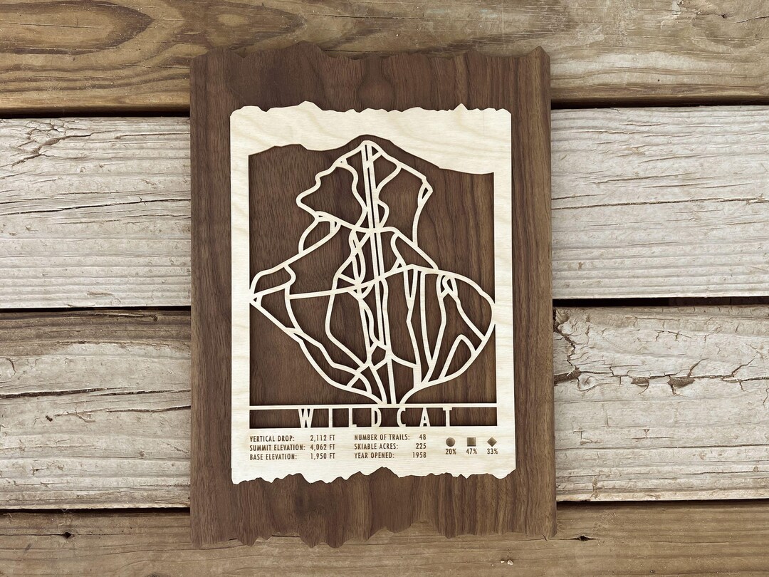 Wildcat Wooden Ski Trail Map - Gift for Skiers - Skiing Wall Art for ...