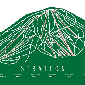 Stratton Ski Trail Map, Ski Map Art, Vermont Art, Skier Gift ...