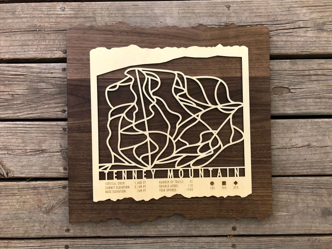 Tenney Mountain Ski Decor Map Art Gift for Skiers & Snowboarders Ski ...