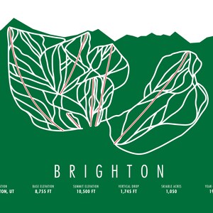 Brighton Ski Trail Map, Brighton UT, Brighton Gift, Brighton Ski Resort ...