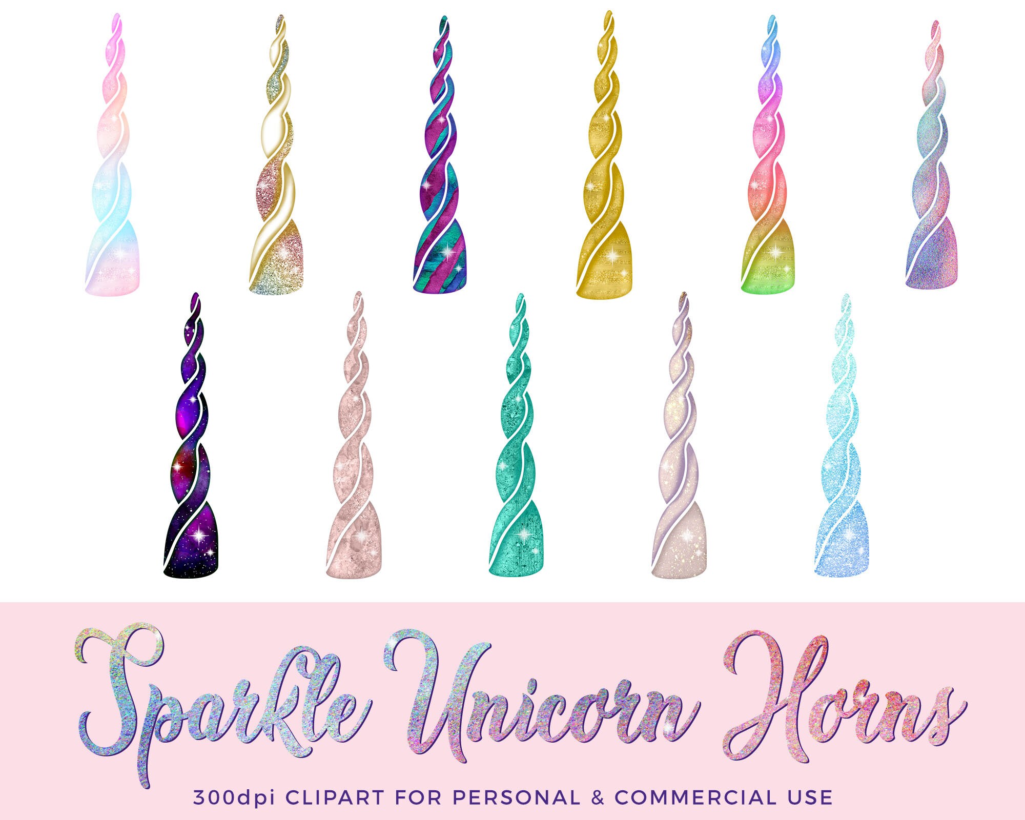 30 Magical Unicorn Horn Corn Clip Art Images Sparkling Glitter ...