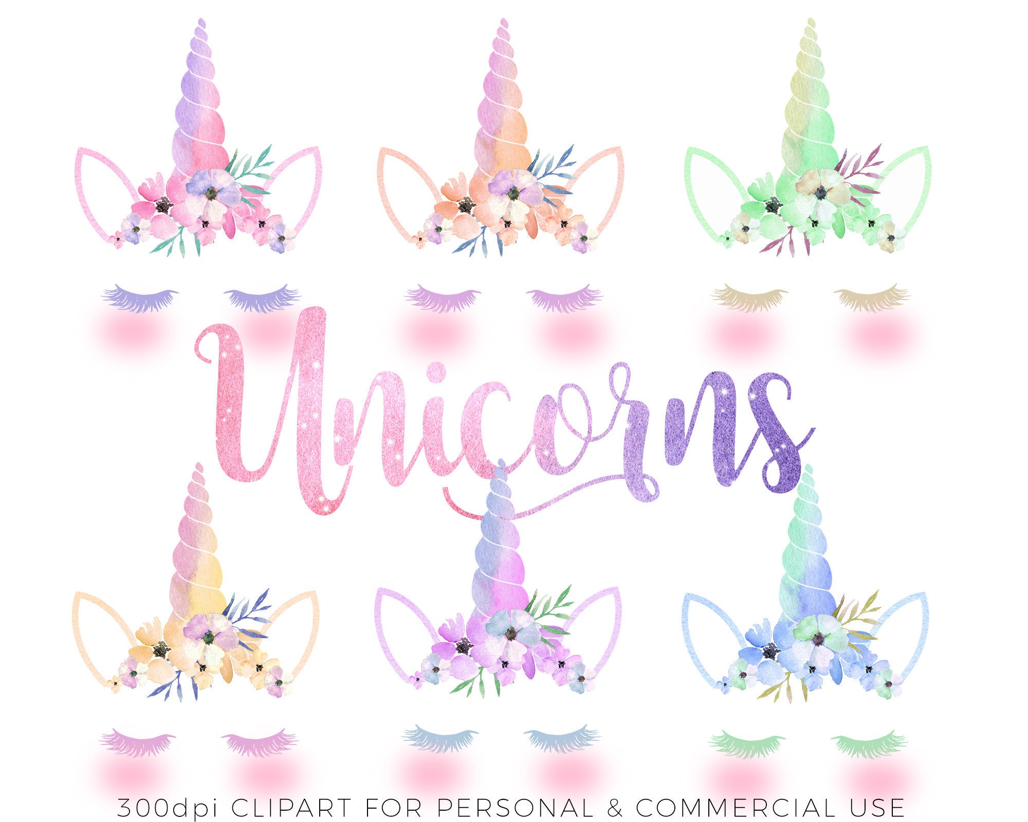 6 X Cute Watercolor Magical Unicorn Face Clip Art Images - Etsy