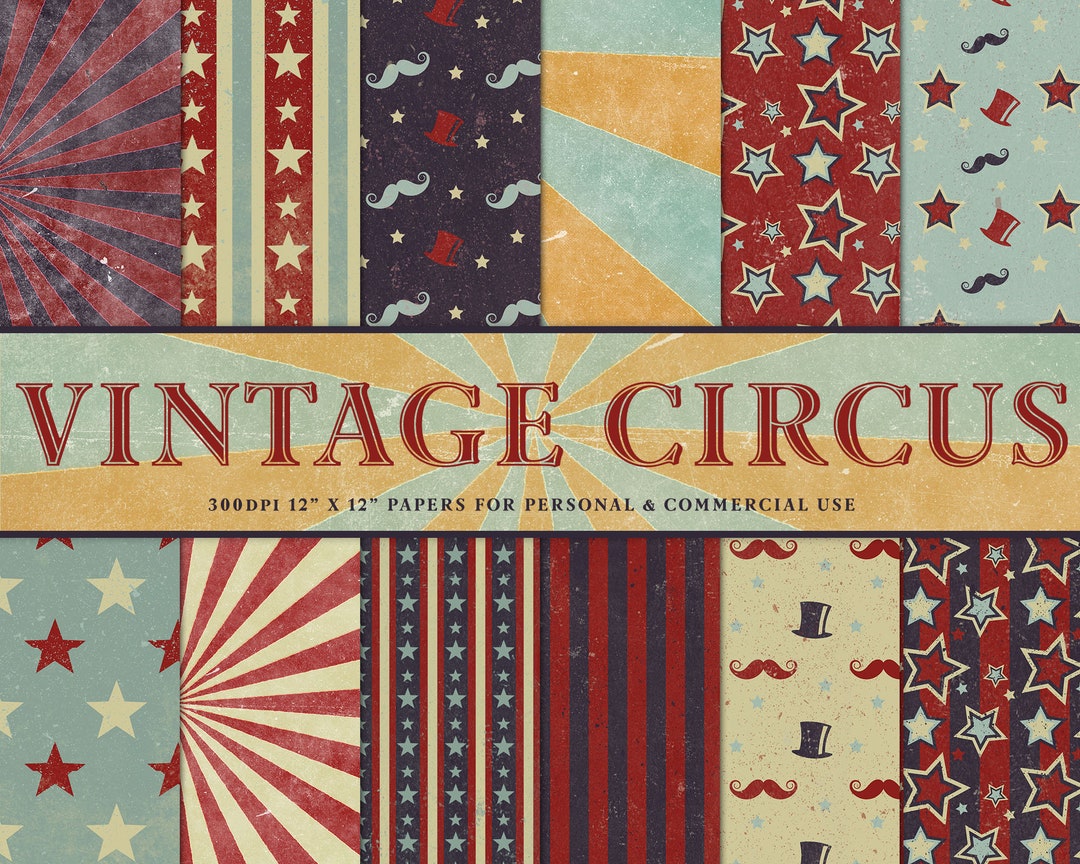 13 Vintage Circus Themed 12 X 12 3600 X 3600px Grunge Retro Digital ...