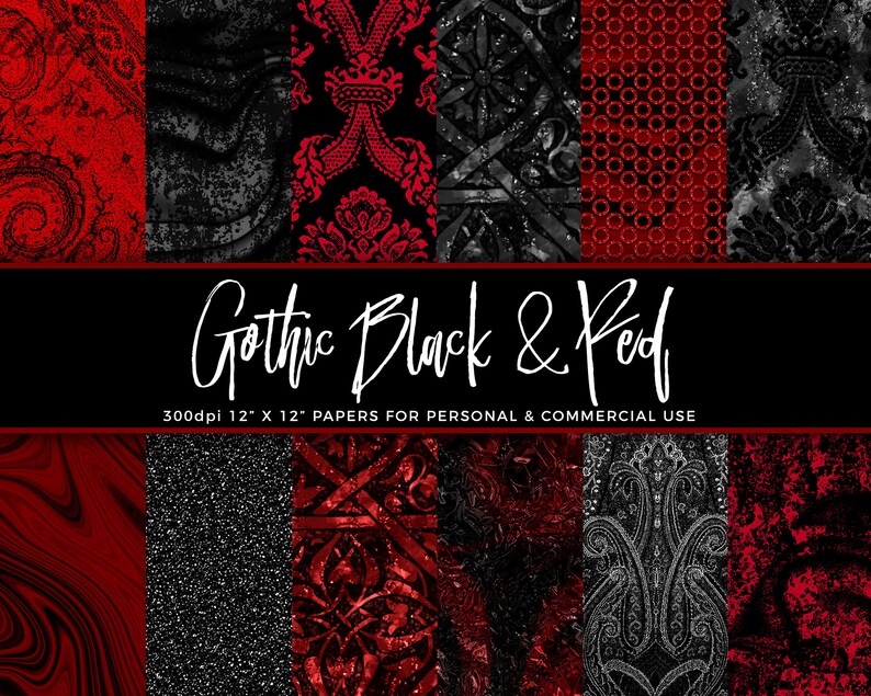 12 Red & Black Gothic Style 12 X 12 3600 X 3600px Digital Papers 300dpi ...