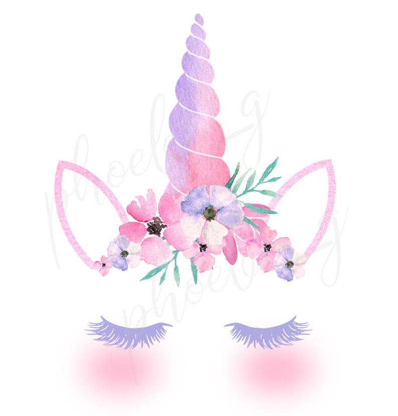 6 X Cute Watercolor Magical Unicorn Face Clip Art Images 300dpi JPG and ...