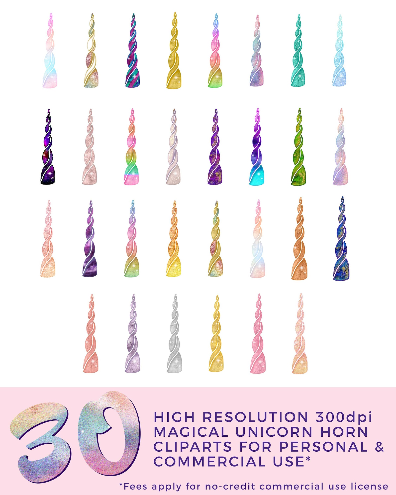 30 Magical Unicorn Horn Corn Clip Art Images Sparkling Glitter ...
