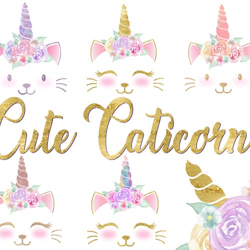 Caticorn Watercolor Magical Kittycorn Face Clip Art & DIY - Etsy
