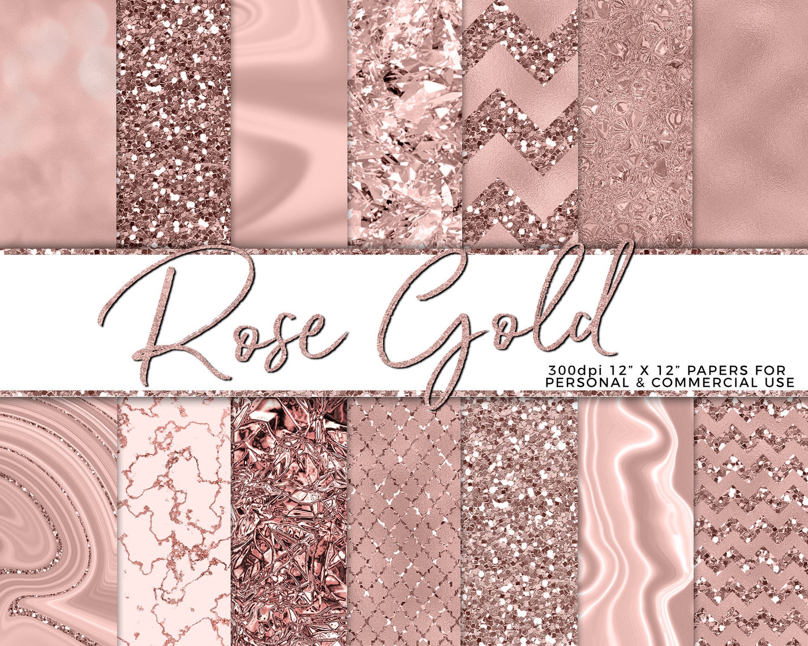 14 Sparkling Rose Gold Glitter / Foil / Crystal Textured 12 X 12 3600 X ...