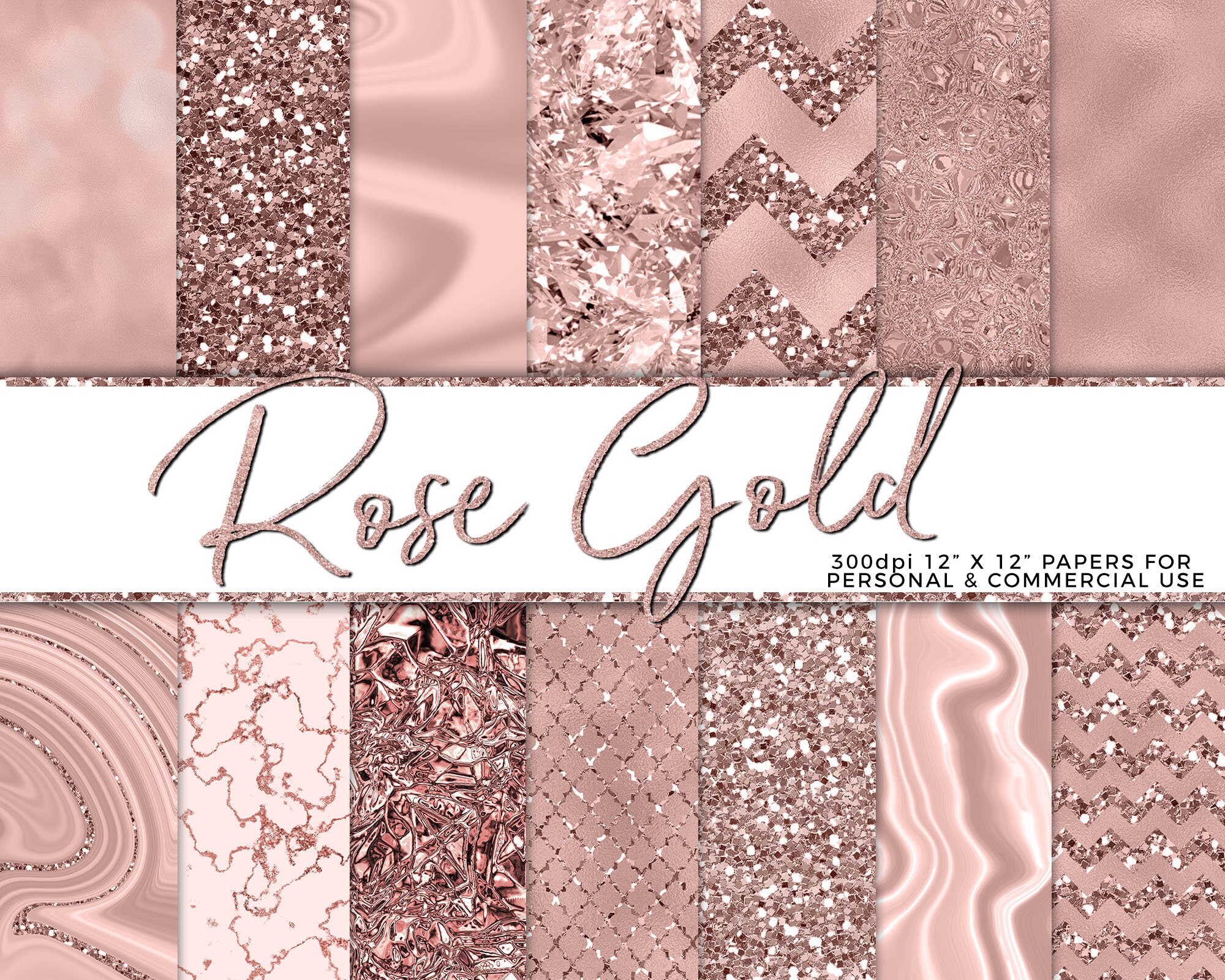 14 Sparkling Rose Gold Glitter / Foil / Crystal Textured 12 X 12 3600 X ...