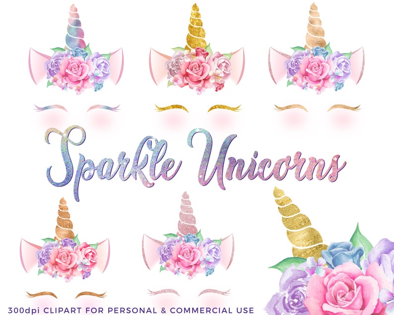 20 Sparkling Watercolor Magical Unicorn Face Clip Art & DIY Images ...