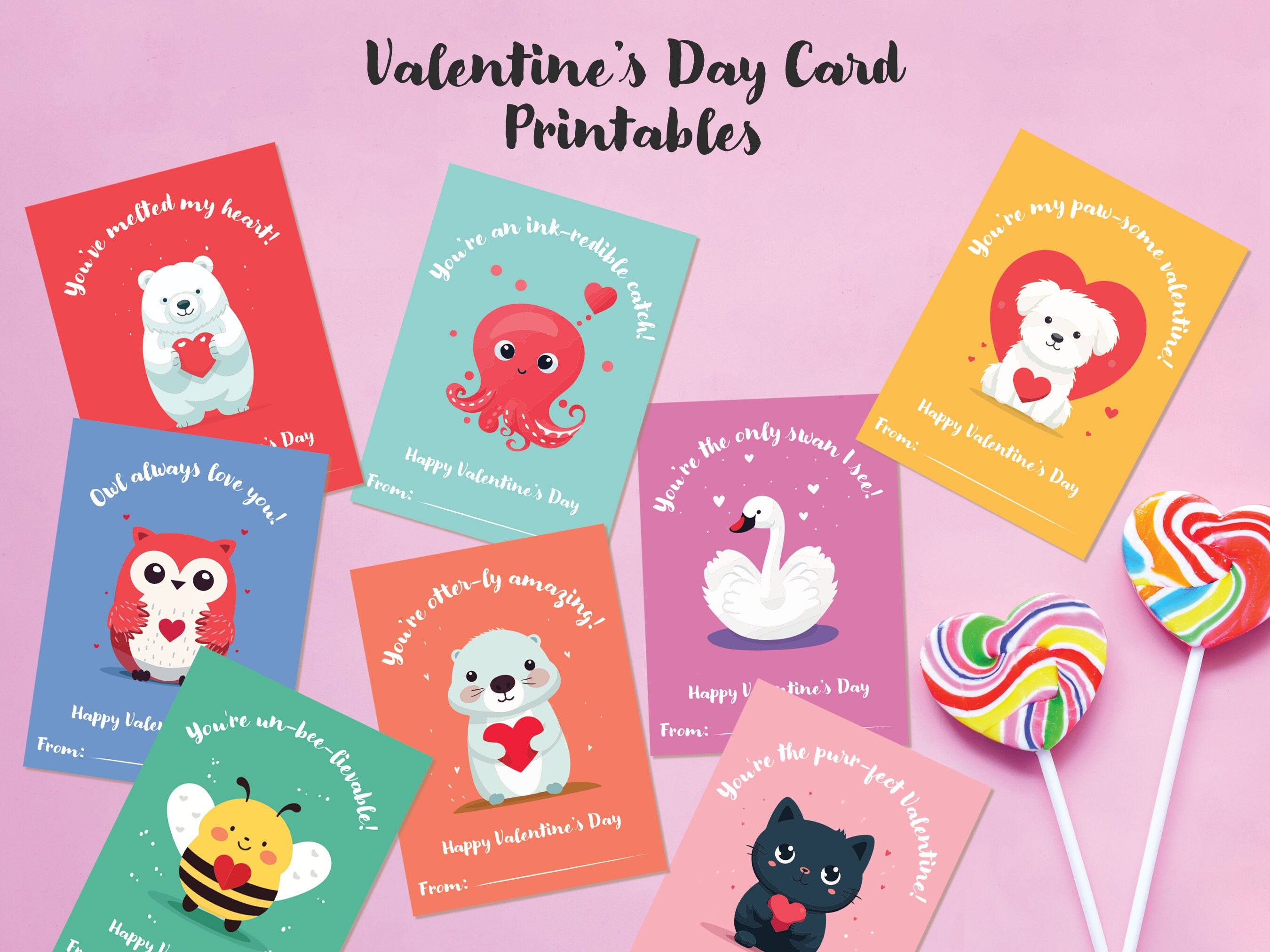Cute, Printable, Animal Valentine Day Cards - Etsy