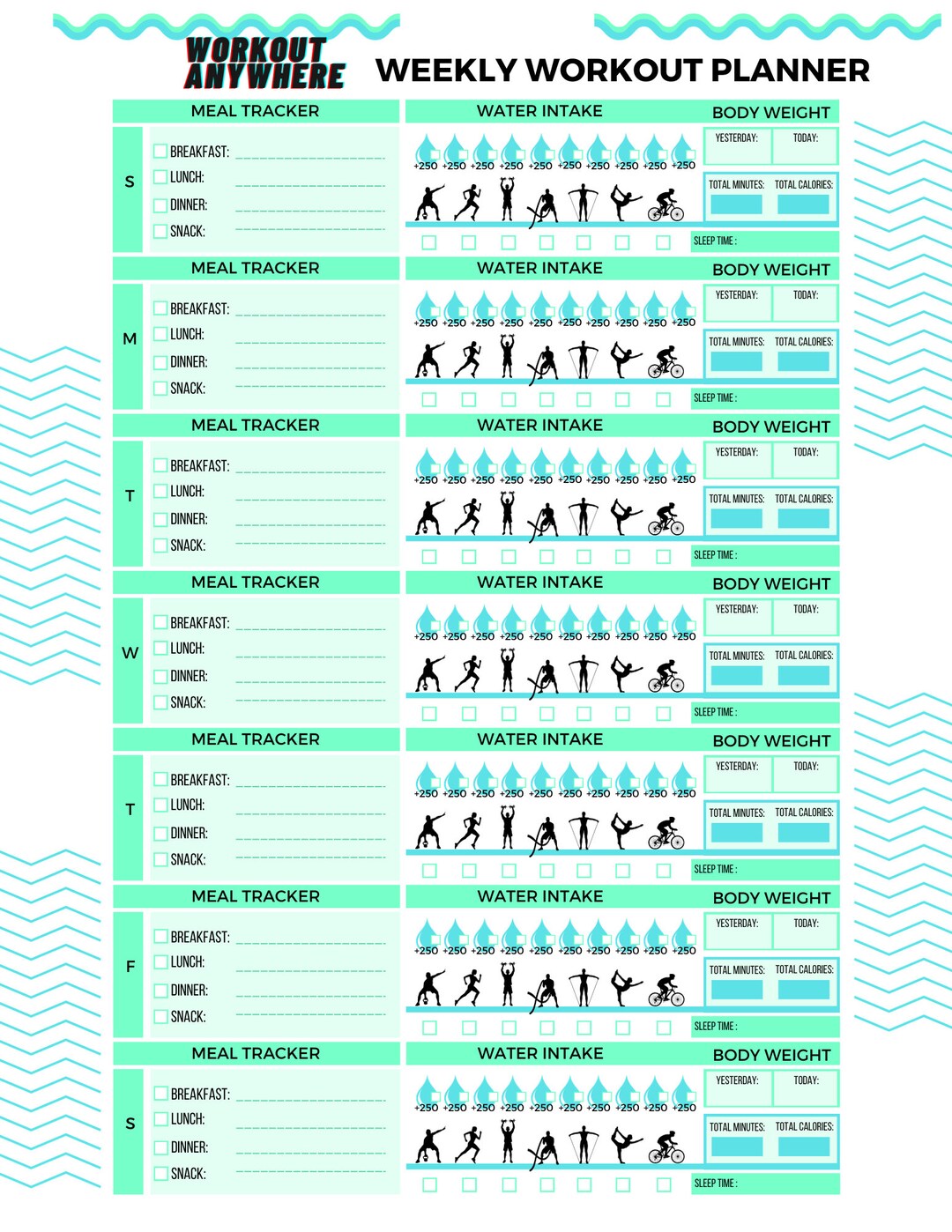 Weekly Workout Planner Printable Workout Planner Digital Workout ...