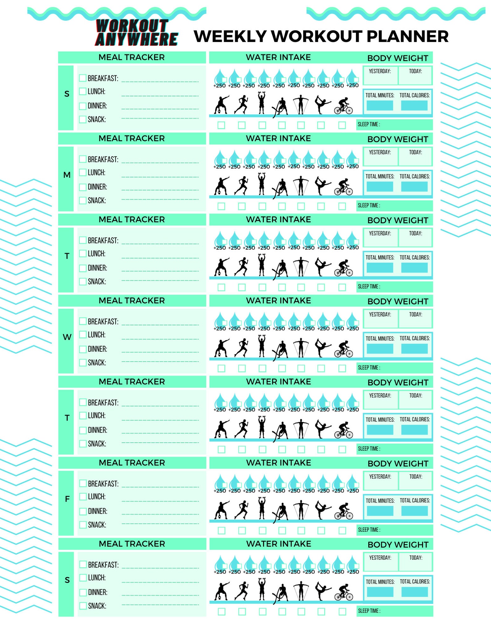 Weekly Workout Planner Printable Workout Planner Digital Workout ...