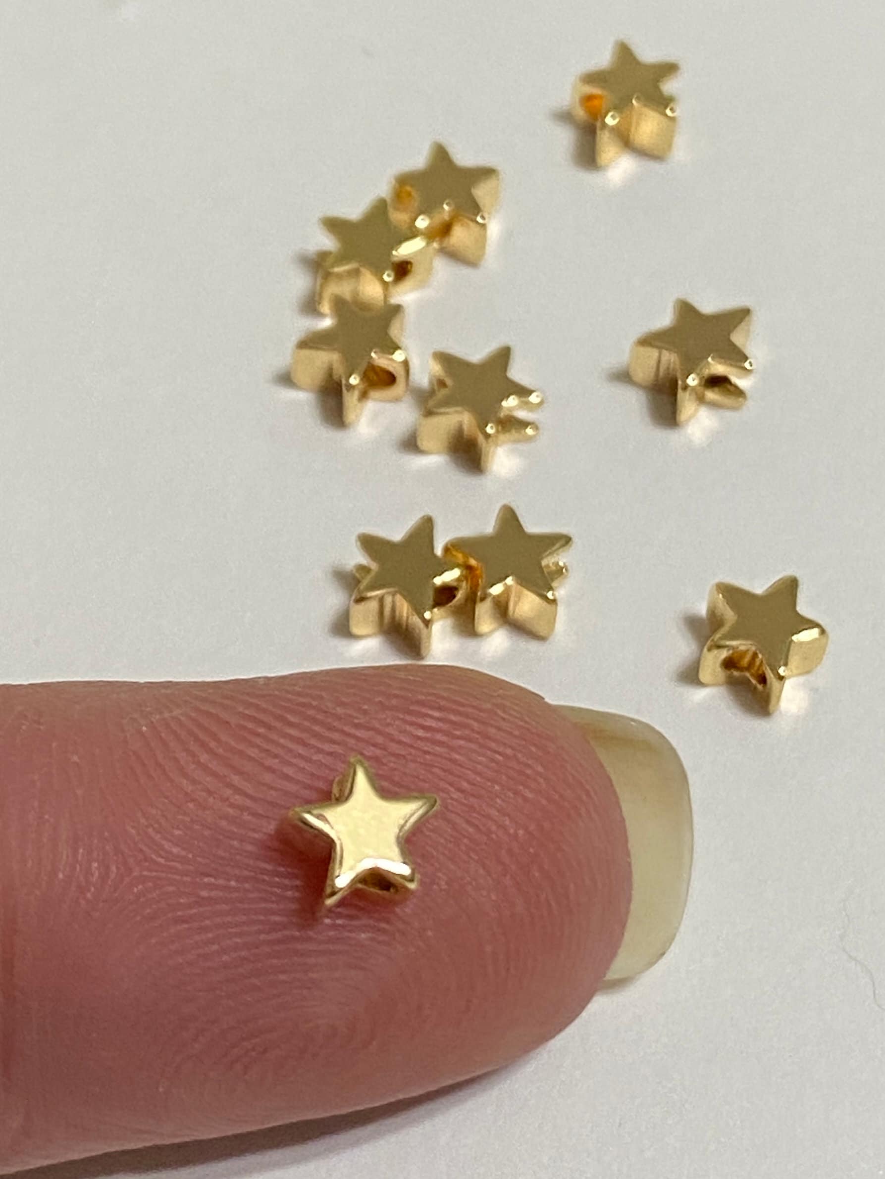 6 Tiny 5mm Star Beads 18K Gold or Platinum Plated Large Hole | Etsy