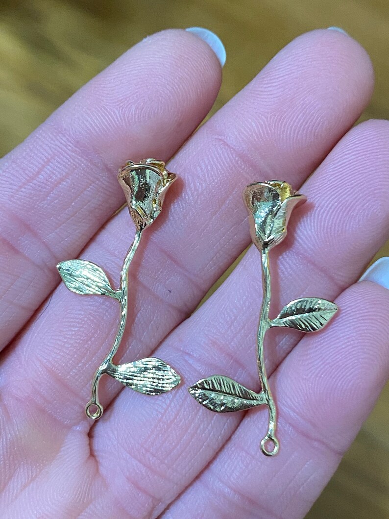 2 Silver Long Stem Rose Pendant/charm - Etsy