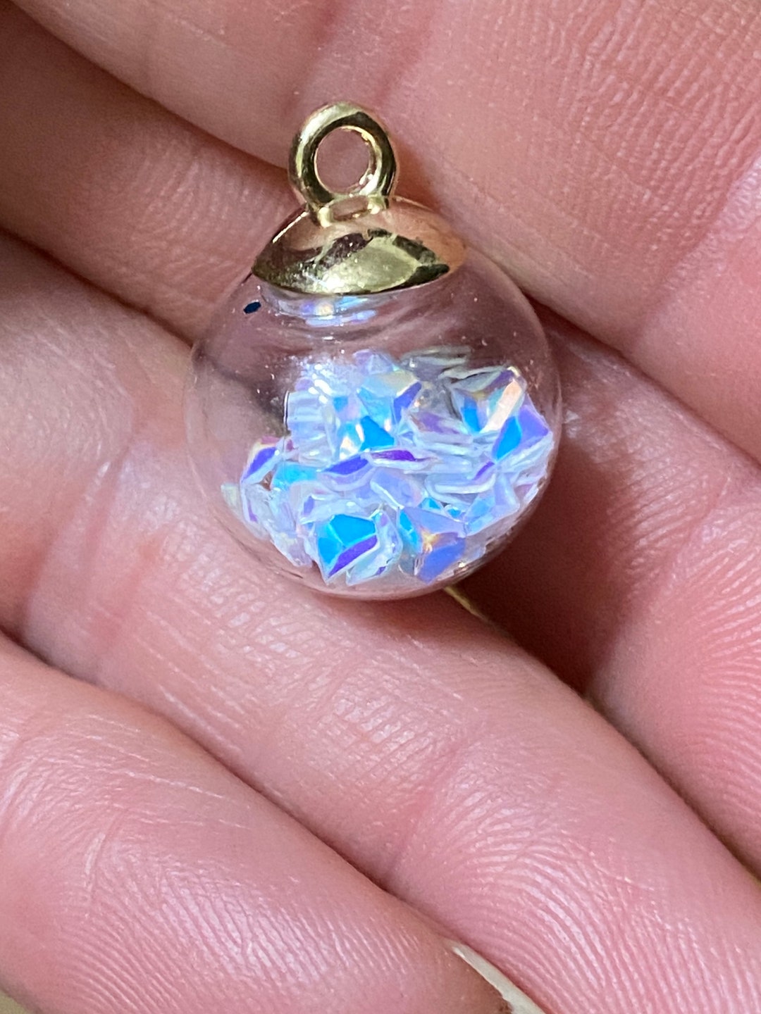 5 Glass Globe Ball Charm Pendants With Opal Triangle Confetti Keychain ...