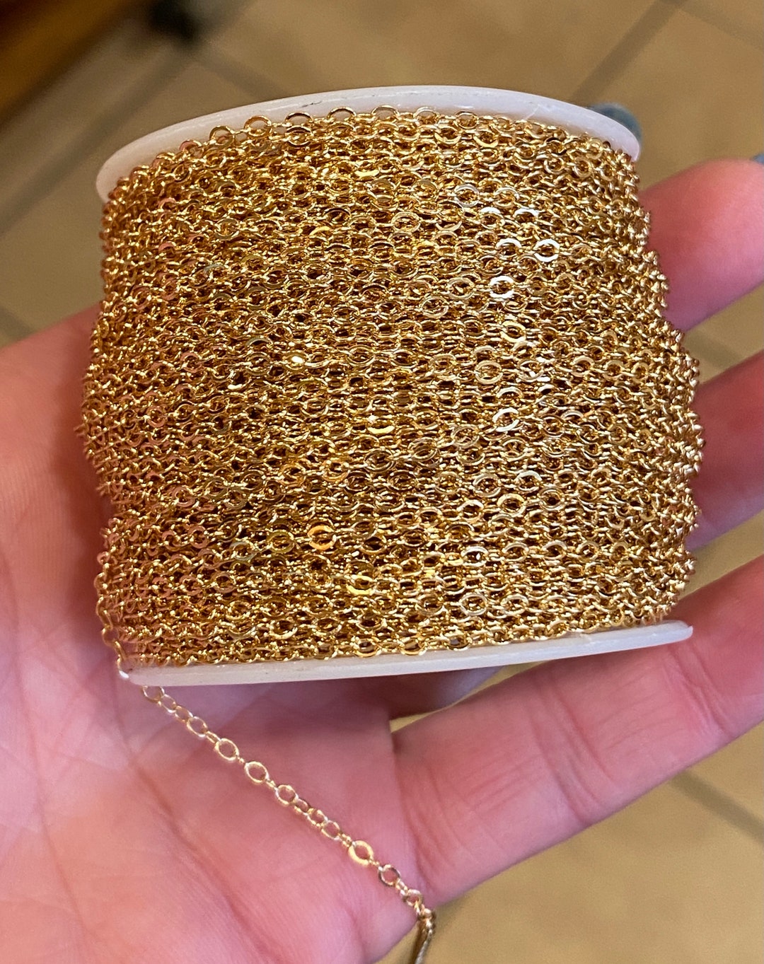 18K Gold Plated Flat Oval Cable Chain 2.5mm X 2.1mm by the Foot (21027 ...