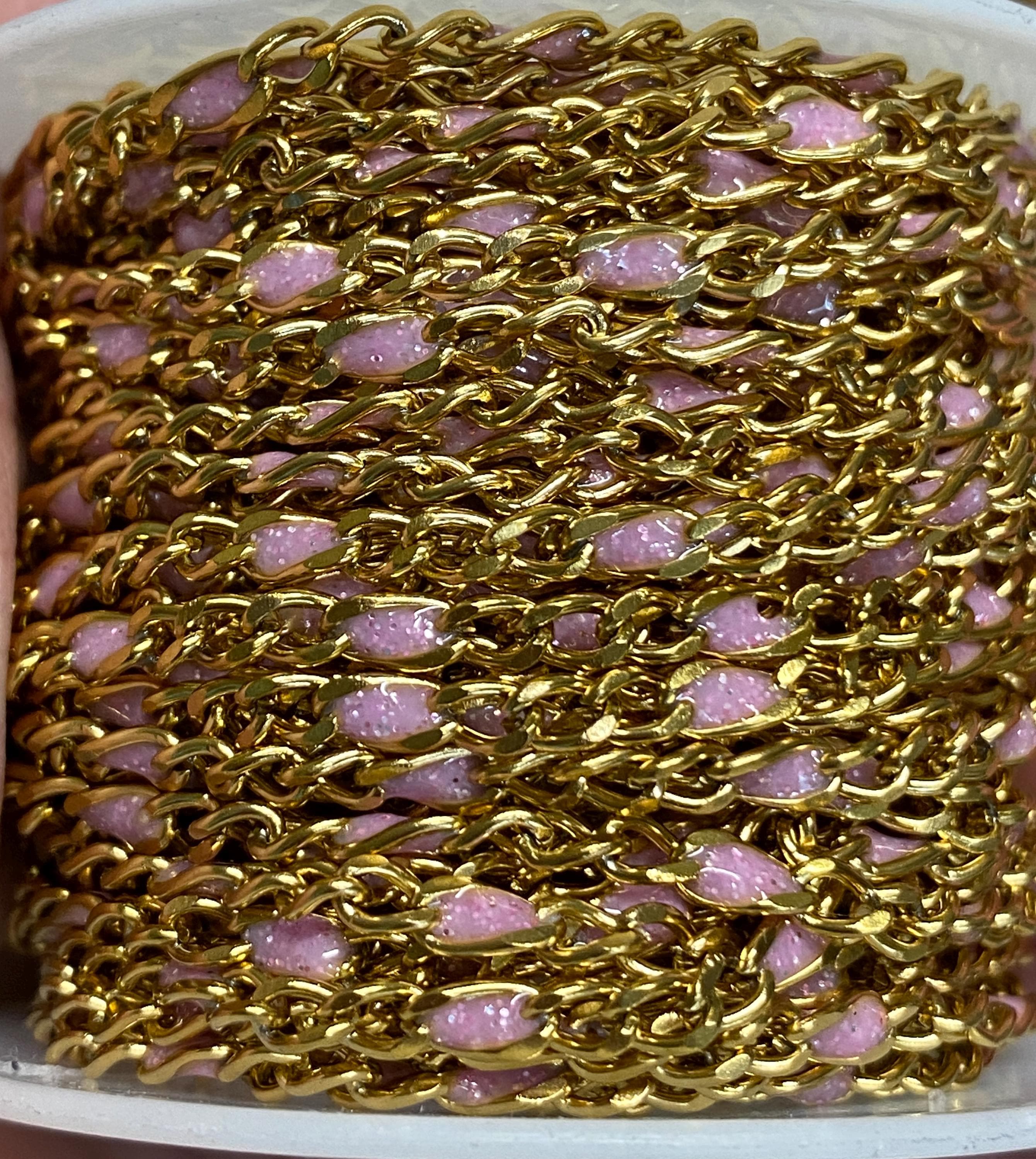 Pink Enamel Sparkle Gold Stainless Steel Chain by the Foot /permanent ...