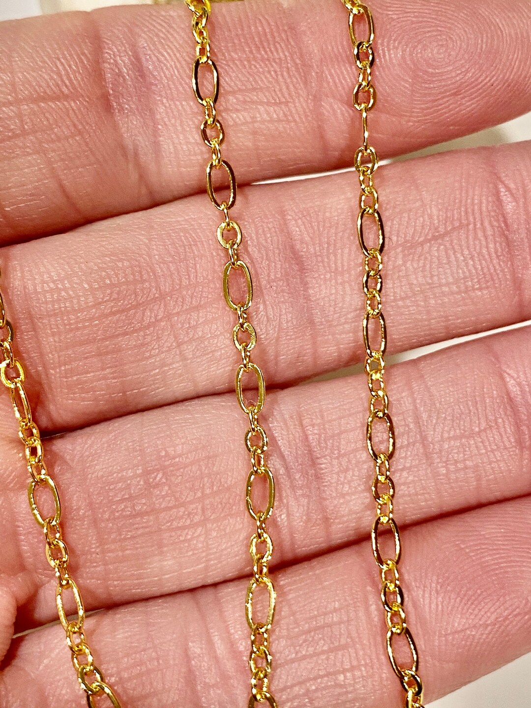 18K Gold Plated Flat Oval Cable Figaro 3-1 Links Chain by the Foot ...