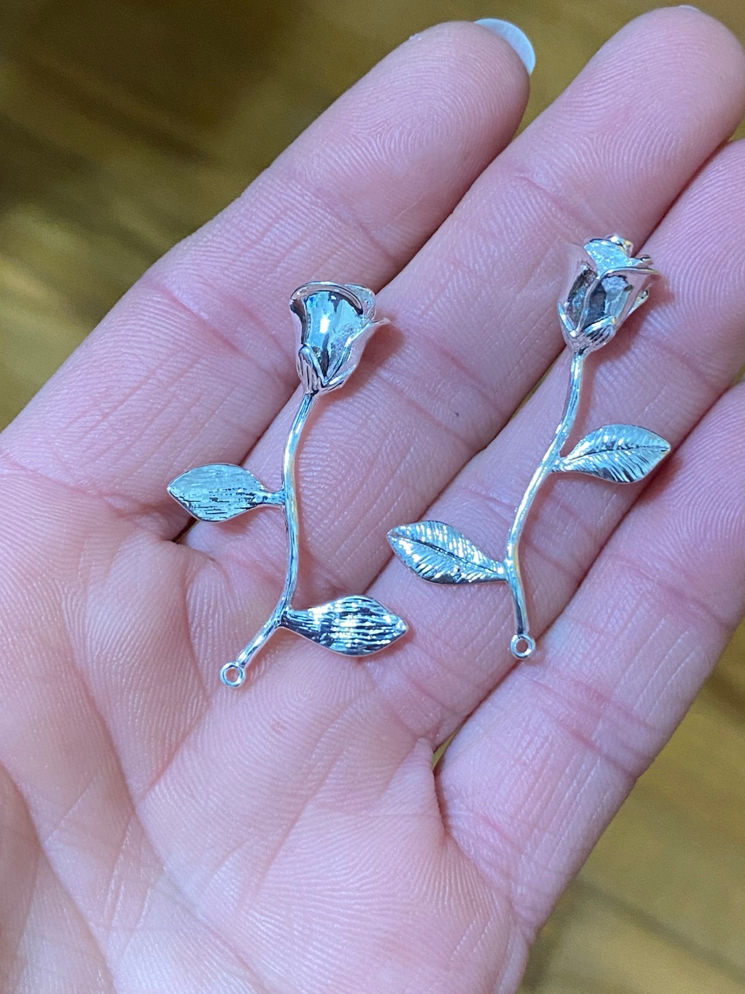 2 Silver Long Stem Rose Pendant/charm (20031) - Etsy