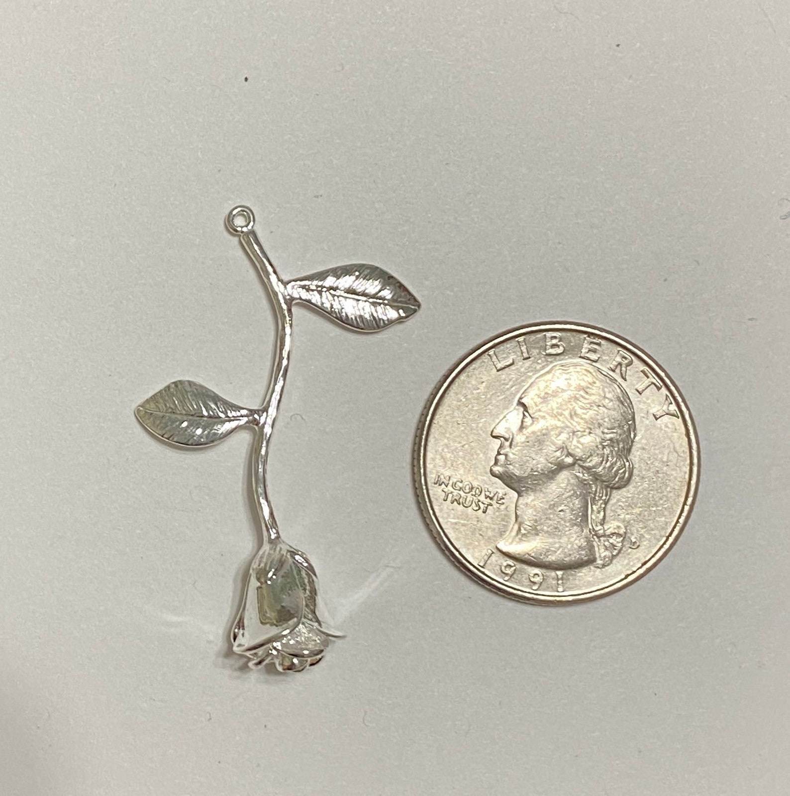 2 Silver Long Stem Rose Pendant/charm - Etsy