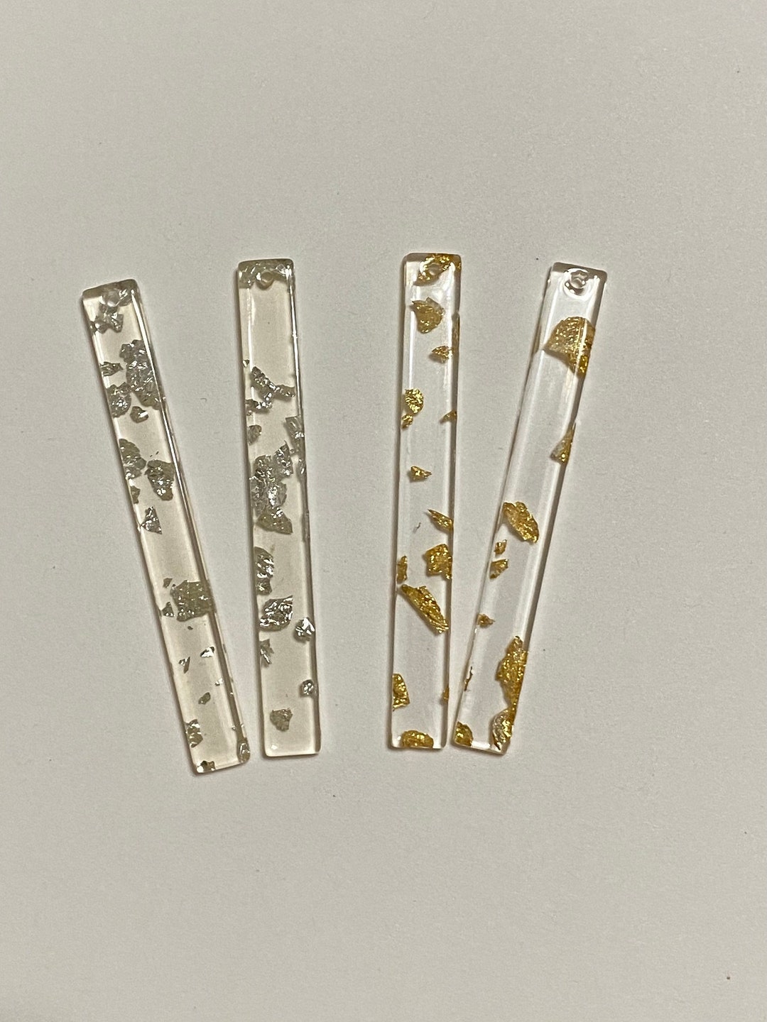 10 Sticks Acrylic Resin Clear With Silver or Gold Flake Pendant Earring ...