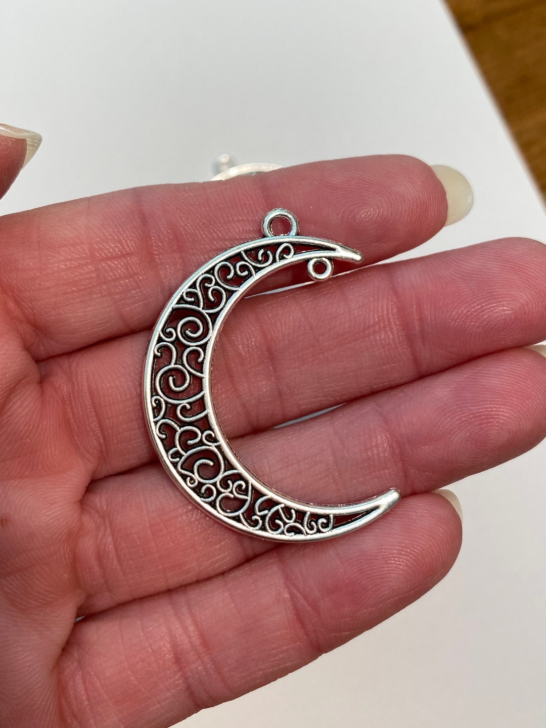 4 Large Silver Crescent Moon With 2 Loops Tibetin Style Filigree (21473 ...