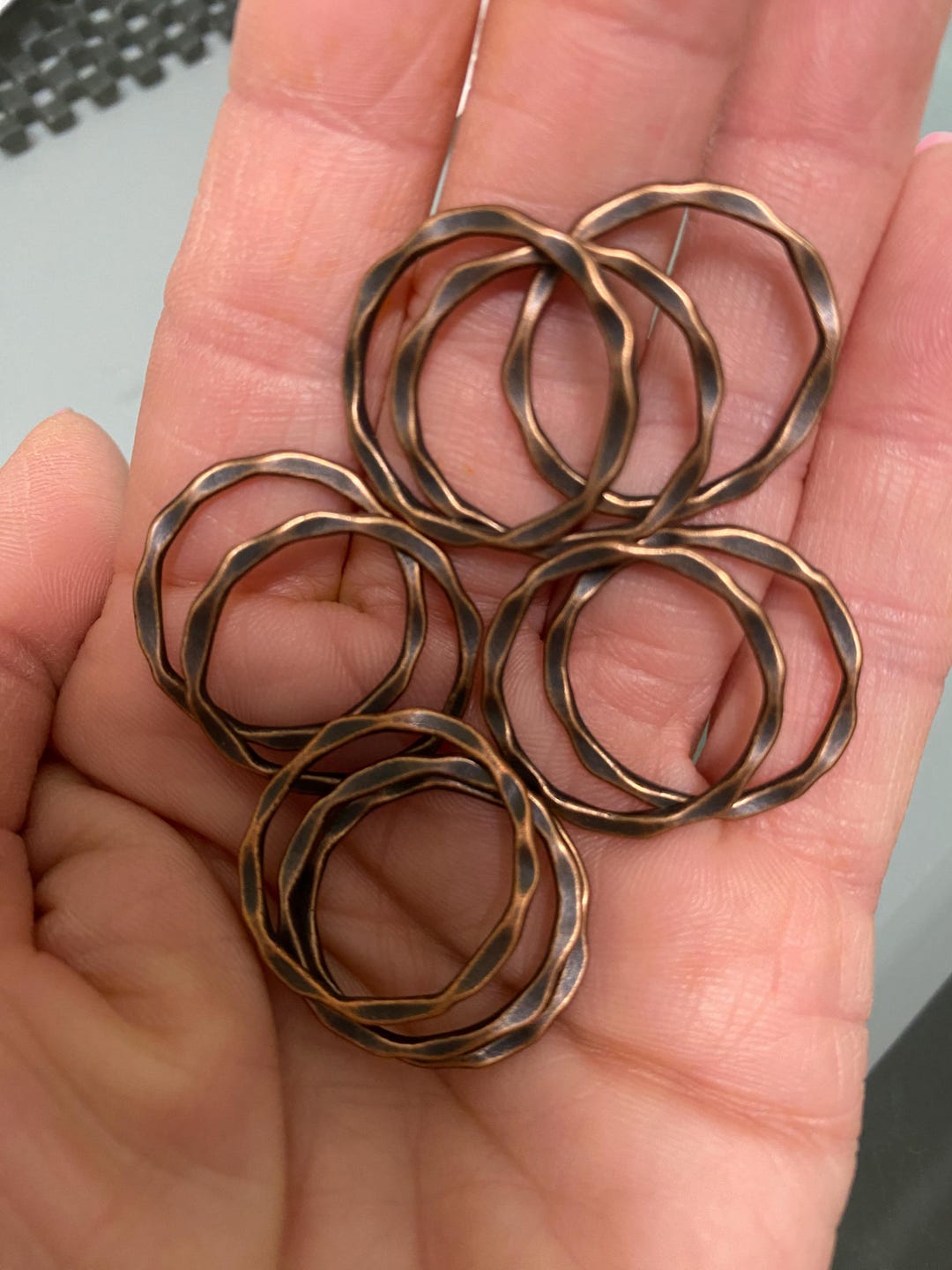 10 Antique Copper Wavy Hammered Double Sided Circle Link Connector 22mm ...