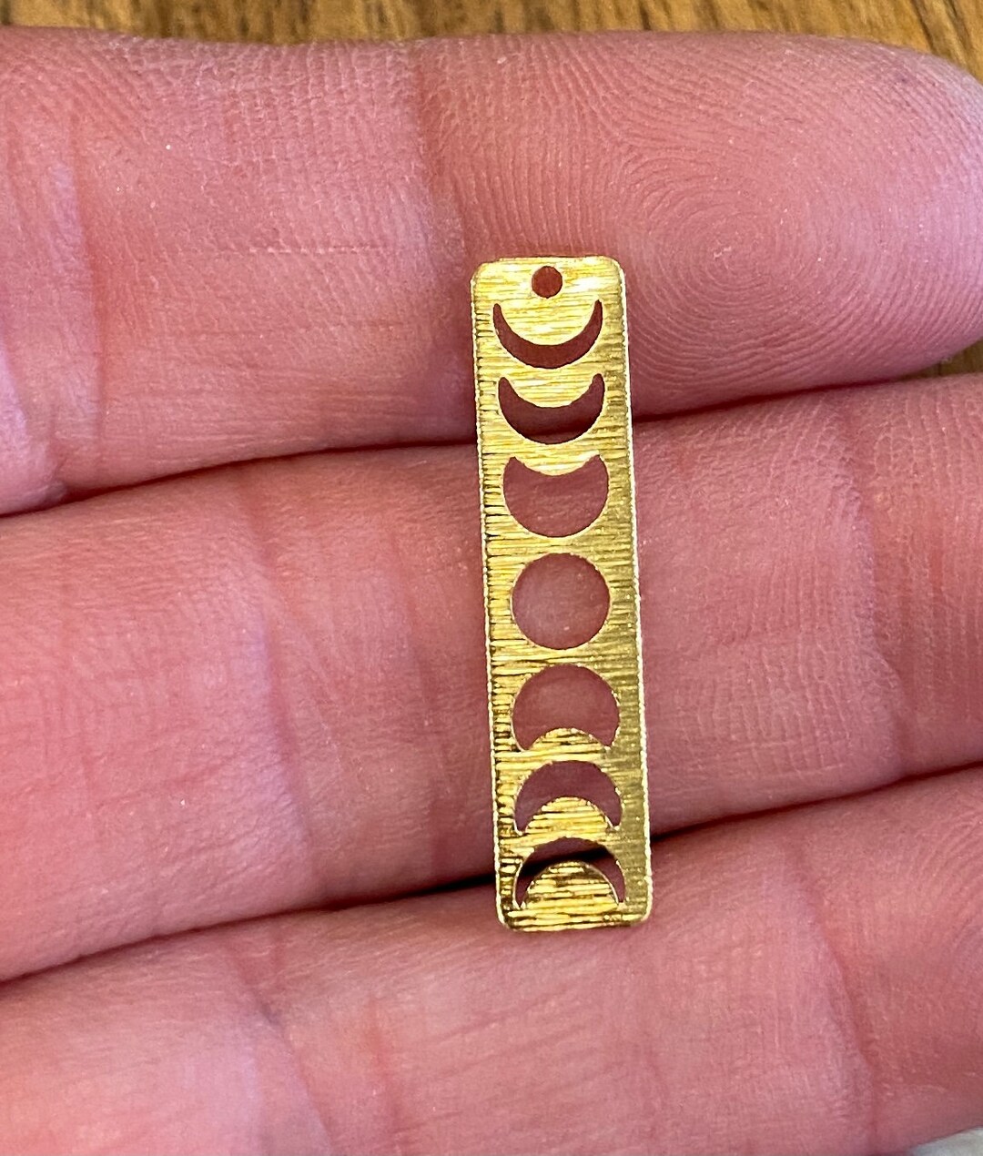 6 Raw Textured Brushed Brass Moon Phases 25mm Rectangle Pendant Earring ...