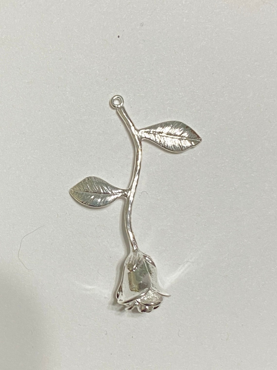 2 Silver Long Stem Rose Pendant/charm - Etsy
