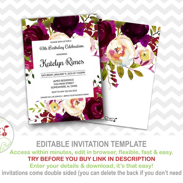 Maroon 60th Birthday Invitation - Etsy