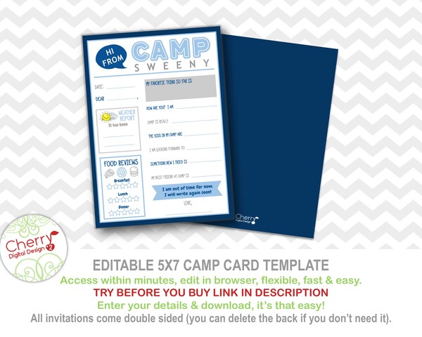 Printable Letter From Camp, Summer Camp Stationery, for Boys and Girls ...