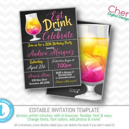 Birthday Invitation BBQ Invite INSTANT DOWNLOAD Party Cocktail - Etsy