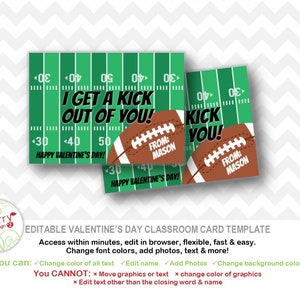 Football Valentine's Day Classroom Cards Editable Funny Valentine ...